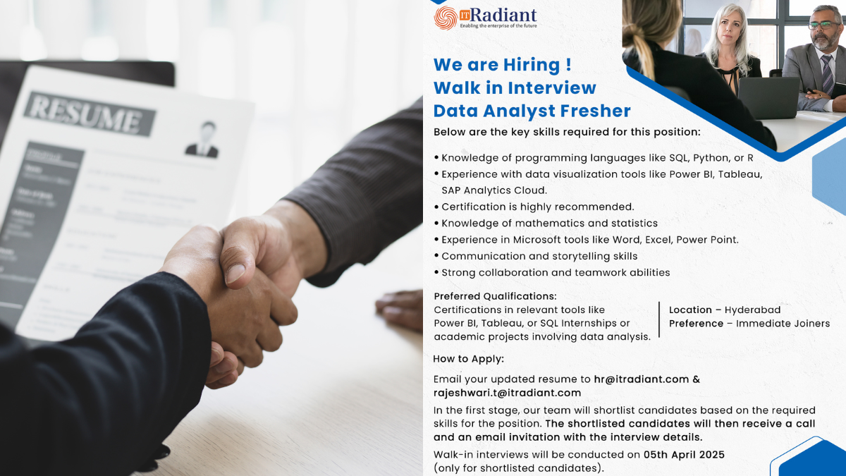 Walk-In Interview | Data Analyst Fresher Jobs