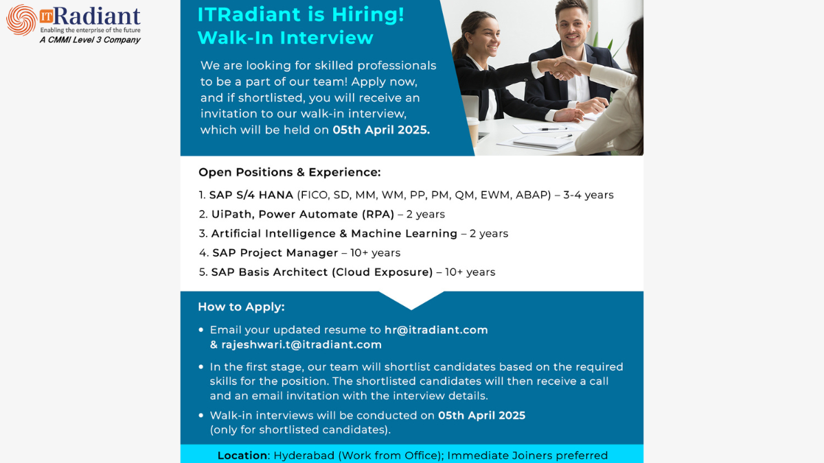 ITRadiant Walk-In Drive – Hiring Immediate Joiners